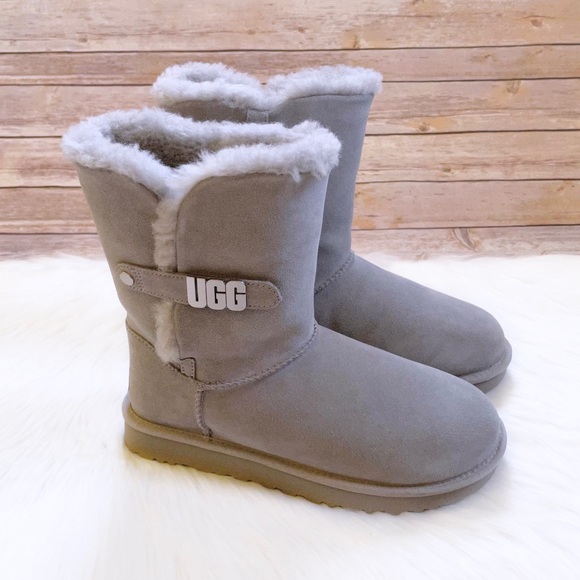 UGG | Shoes | Ugg Bailey Ugg Metal Graphic Seal Grey Suede Boots | Poshmark